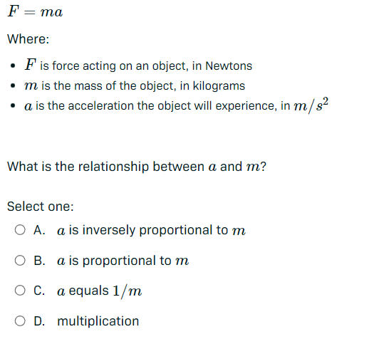 Solved F Where • F Is Force Acting On An Object In Newtons