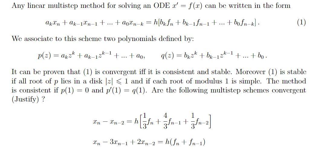 Solved Any linear multistep method for solving an ODE | Chegg.com
