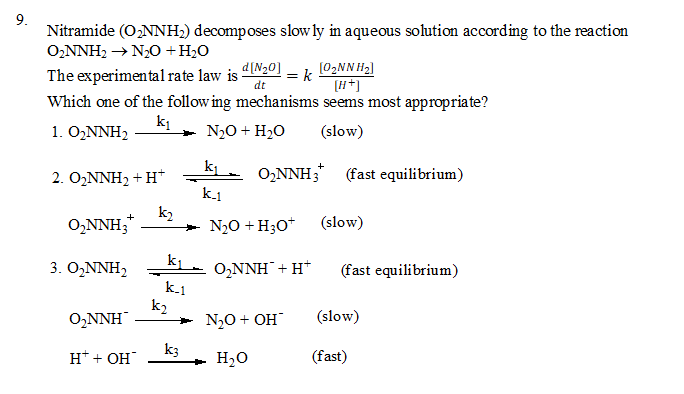 Solved Nitramide (O2NNH2) decomposes slow ly in aqueous | Chegg.com