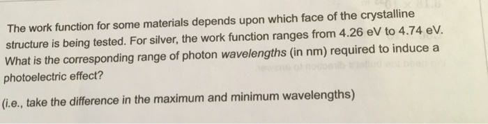 Solved The work function for some materials depends upon | Chegg.com