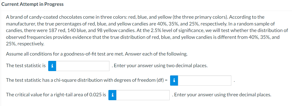 Solved A brand of candy-coated chocolates come in three | Chegg.com