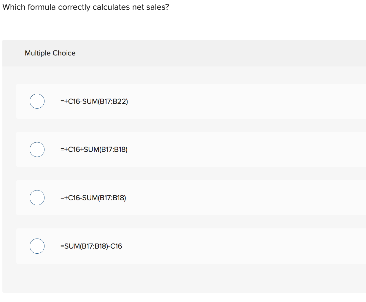 Solved Applying Excel 5: Calculating net sales Which formula | Chegg.com