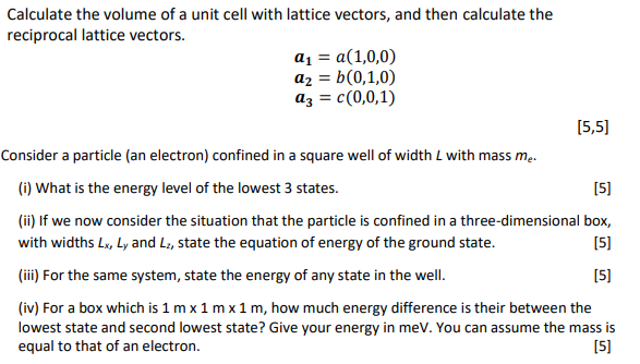 Solved Calculate the volume of a unit cell with lattice | Chegg.com