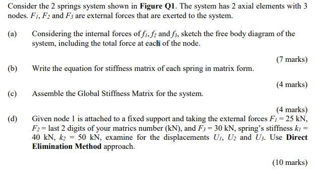 Solved (b) Consider the 2 springs system shown in Figure Q1. | Chegg.com