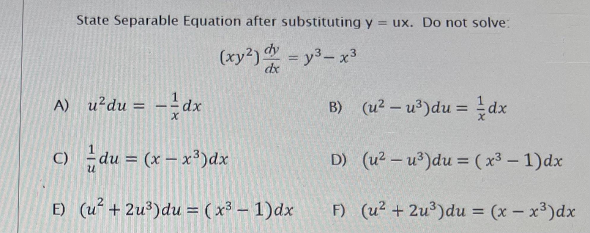 Solved State Separable Equation after substituting y=ux. Do | Chegg.com