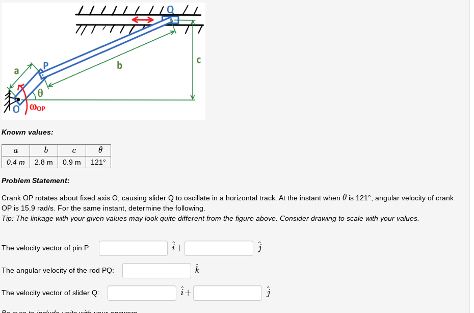 Solved Known values: Problem Statement: Crank OP rotates | Chegg.com