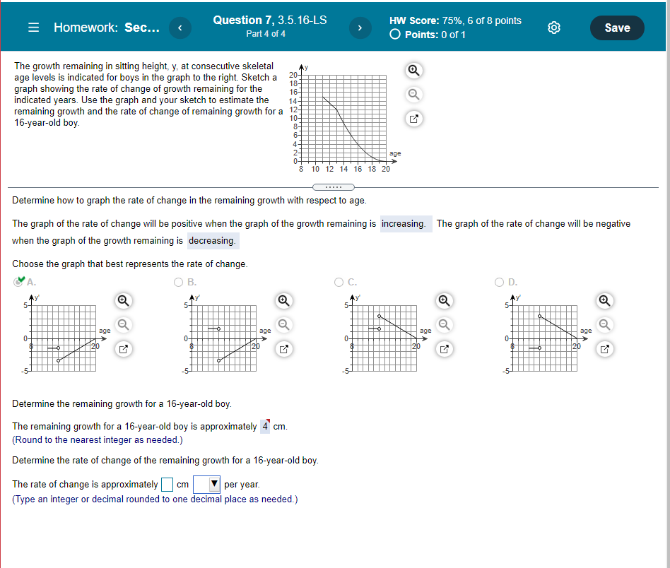 Solved The growth remaining in sitting height, y, at | Chegg.com