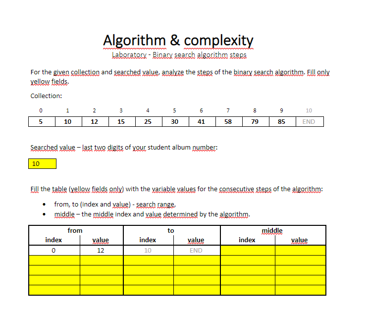 Solved For the given collection and searched value, analyze | Chegg.com