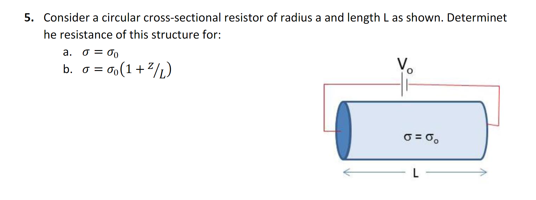 Solved 5. Consider a circular cross-sectional resistor of | Chegg.com