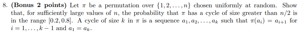 Solved 8. (Bonus 2 points) Let π be a permutation over | Chegg.com