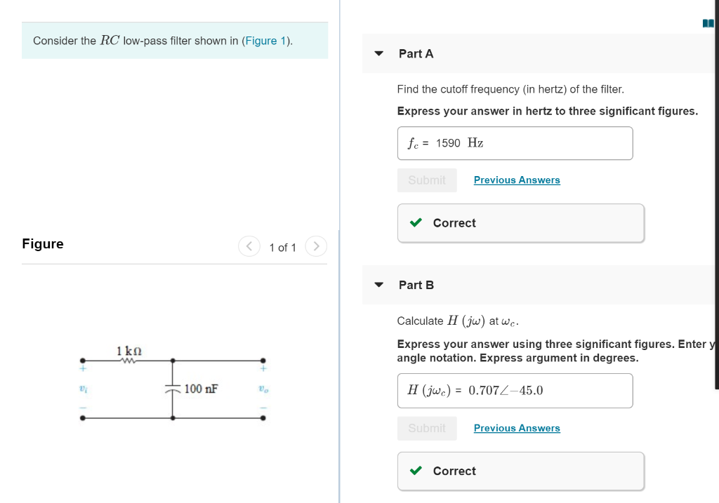 Solved Consider the RC low-pass filter shown in (Figure 1). | Chegg.com