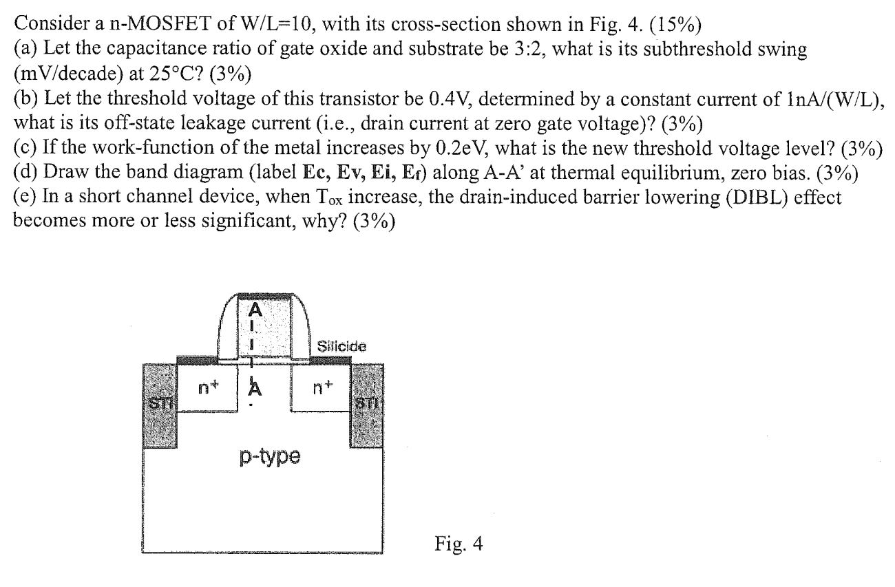 Solved Consider a n-MOSFET of WL=10, ﻿with its cross-section | Chegg.com