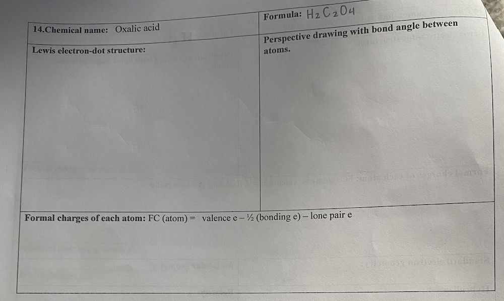 Solved \begin{tabular}{l|l} Oxalic acid & Formula: H2C2O4 | Chegg.com