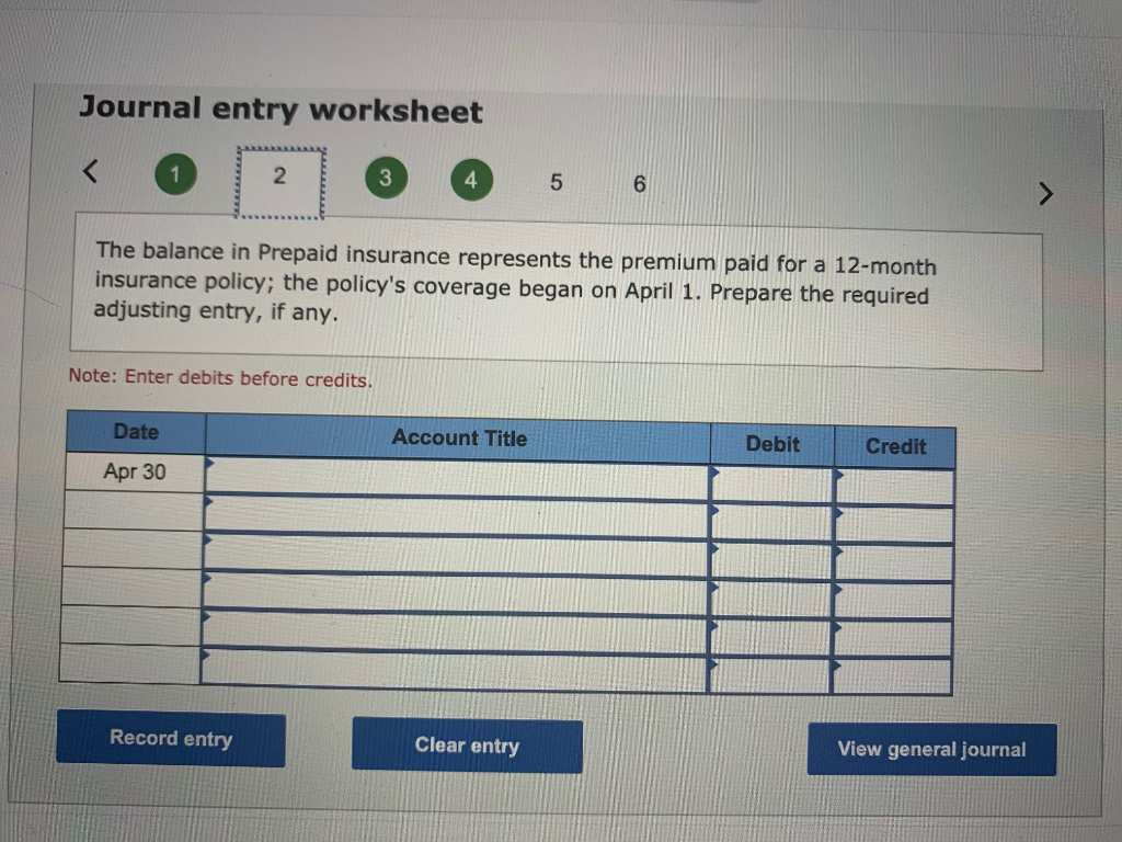 Solved Journal entry worksheet 1 4 5 6 On April 2, the | Chegg.com