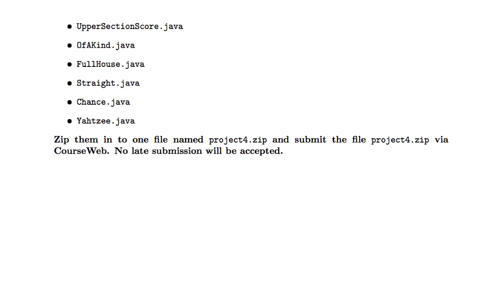 Project 4 - Yahtzee (Object-Oriented Programming) CS | Chegg.com