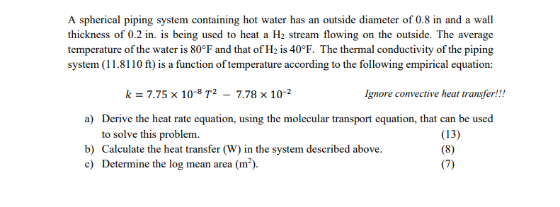 Solved A spherical piping system containing hot water has an | Chegg.com