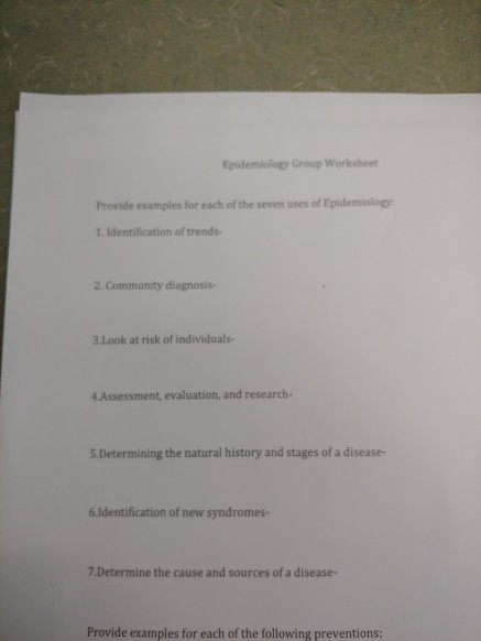 Epidemiology Group Worksheet Provide examples for | Chegg.com