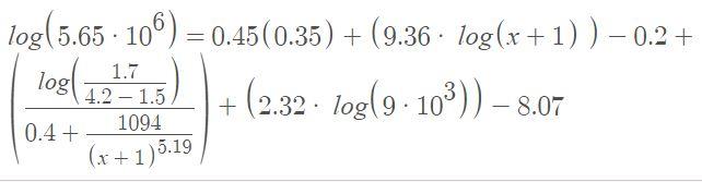 Solved log(5.65 . 106) = 0.45(0.35) + (9.36 · log(x+1)) – | Chegg.com