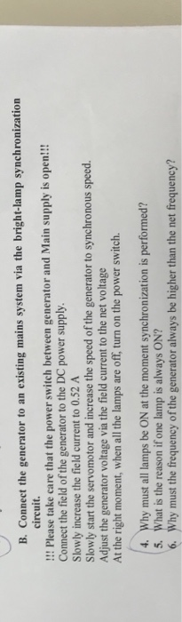 Solved B. Connect the generator to an existing mains system | Chegg.com