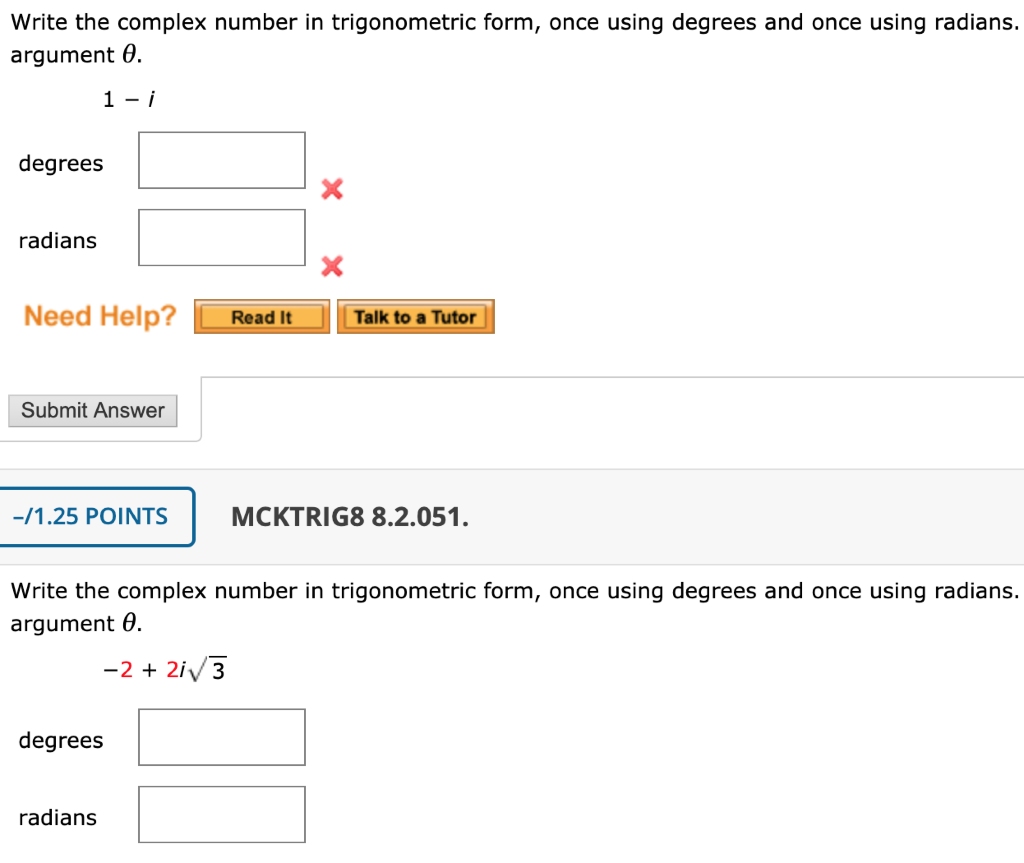 Solved Write the complex number in trigonometric form, once | Chegg.com