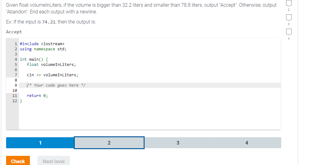 Solved Given float volumelnLiters, if the volume is bigger | Chegg.com
