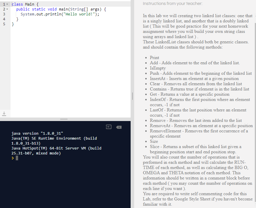 Solved Instructions from your teacher. 1 - class Main { 2 | Chegg.com