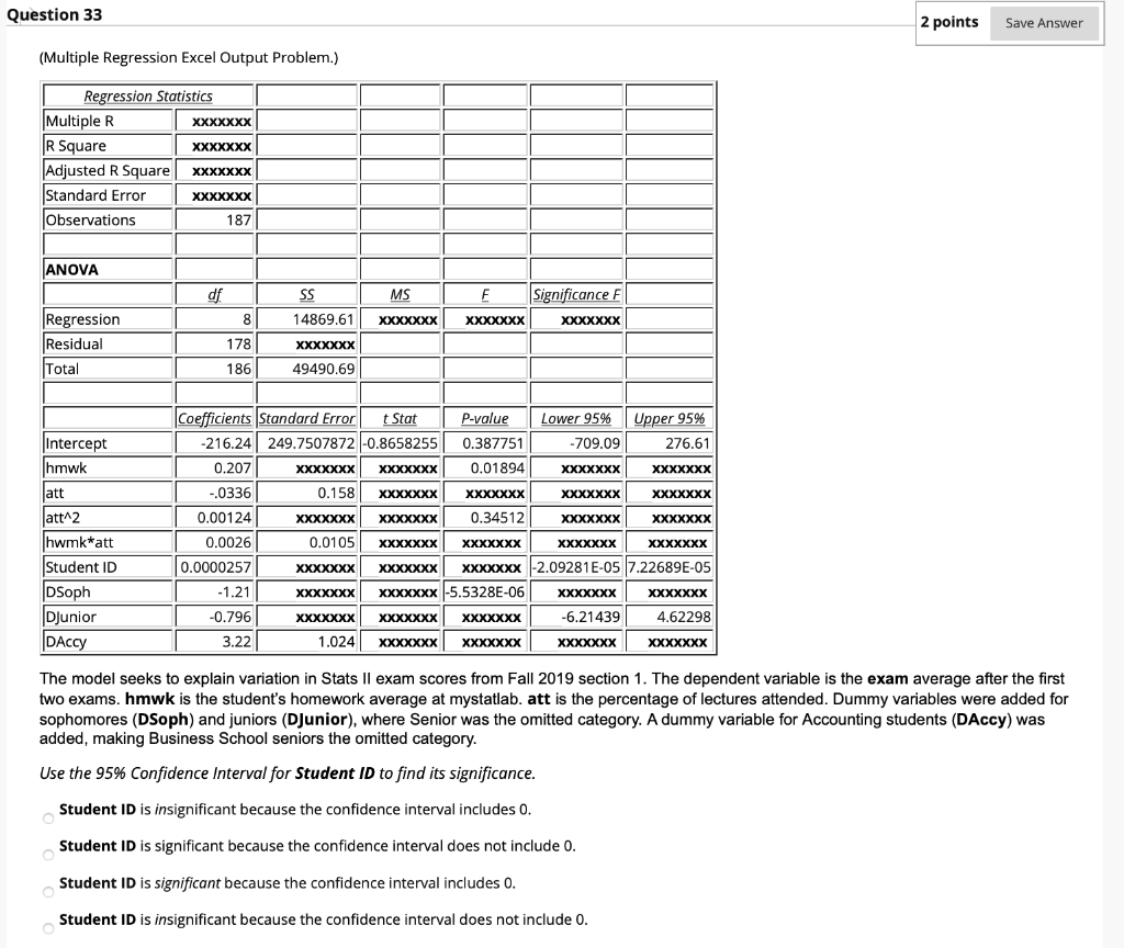 Solved Question 33 2 points Save Answer (Multiple Regression | Chegg.com