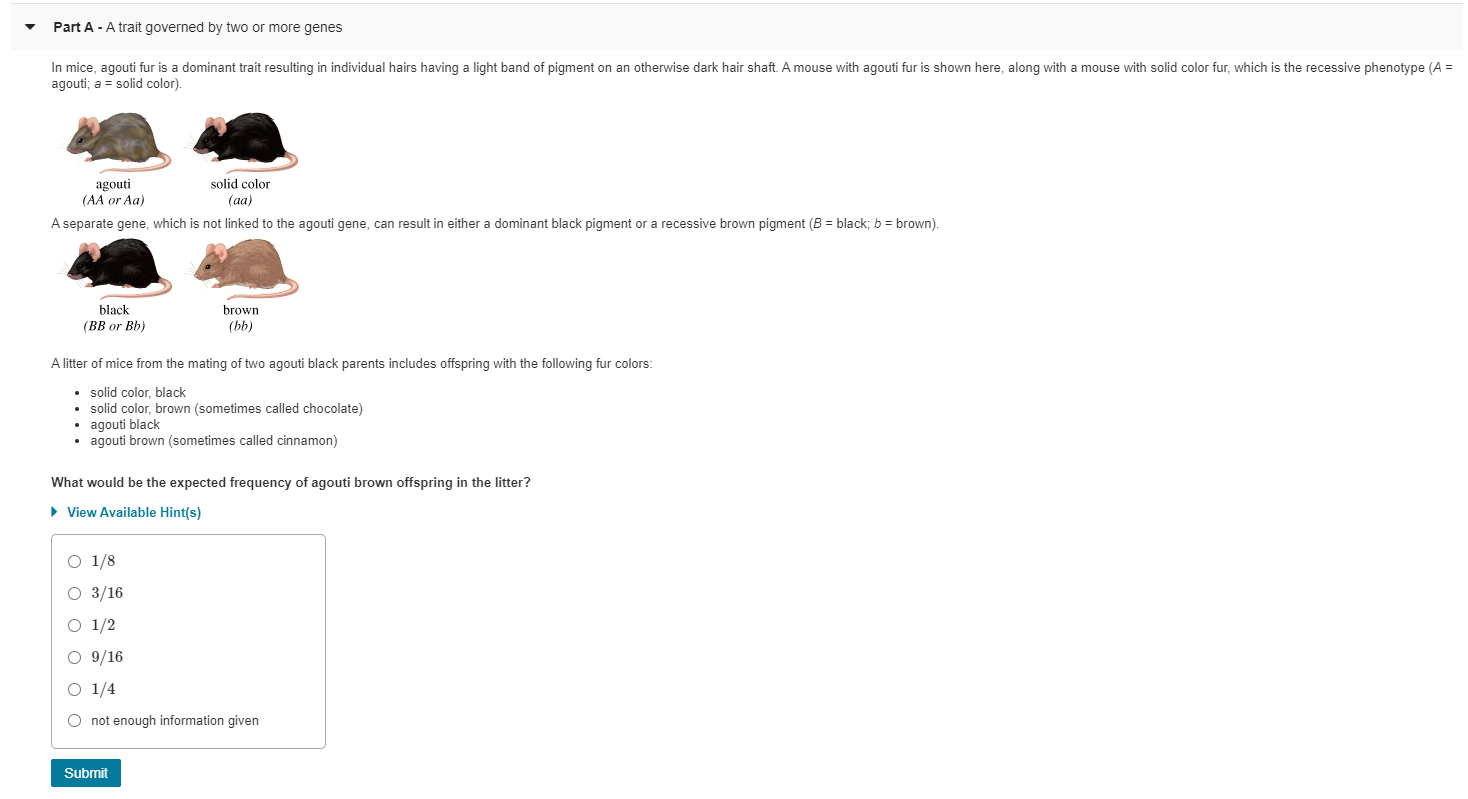 Solved Part A - A trait governed by two or more genes In | Chegg.com