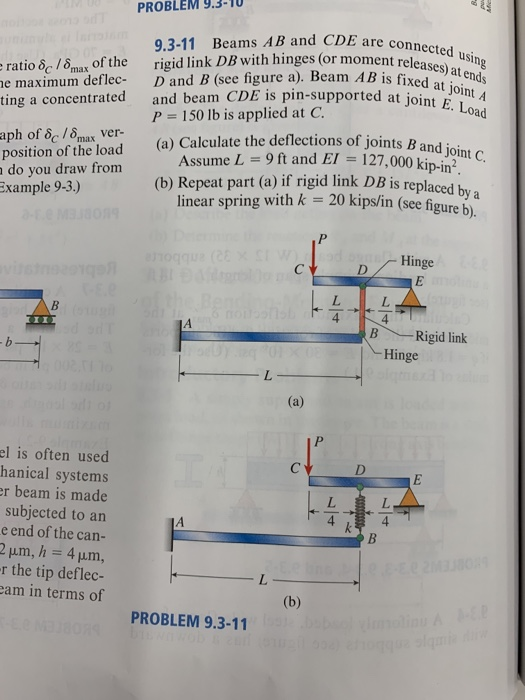 Solved PROBLEM 9.3-10 9.3-11 Beams AB and CDE are conn ratio | Chegg.com