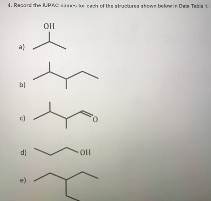 Solved 4. Record the IUPAC names for each of the structures | Chegg.com