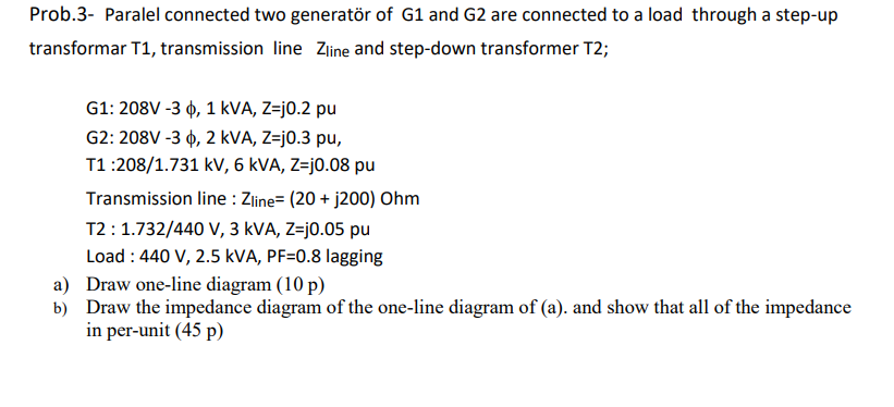 Solved Prob.3- Paralel connected two generatör of G1 and G2 | Chegg.com