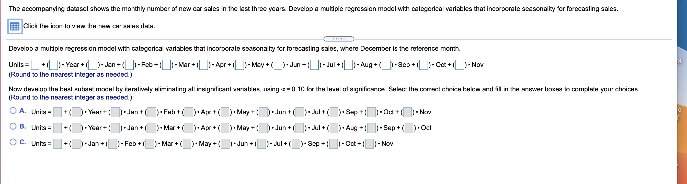 Solved The accompanying dataset shows the monthly number of | Chegg.com