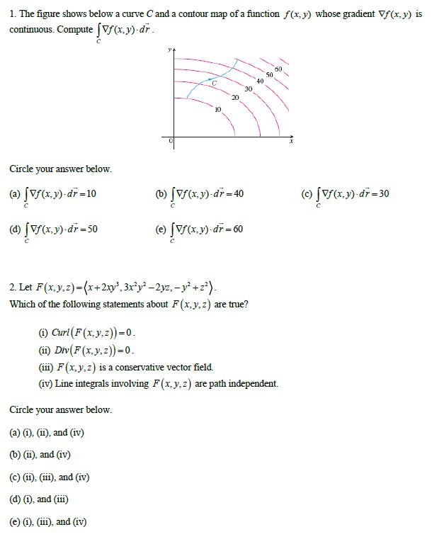 Solved 1. The figure shows below a curve C and a contour map | Chegg.com