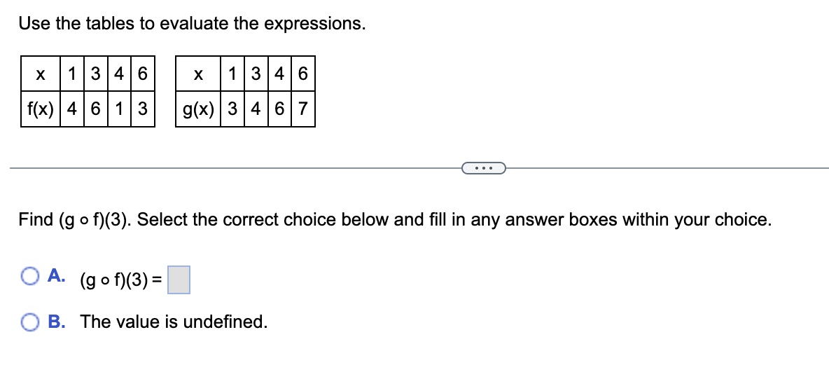 Solved Use the tables to evaluate the expressions. Find | Chegg.com
