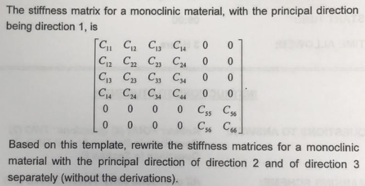 The stiffness matrix for a monoclinic material, with | Chegg.com