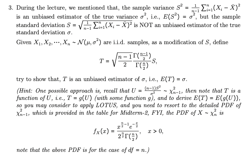 Solved During the lecture, we mentioned that, the sample | Chegg.com