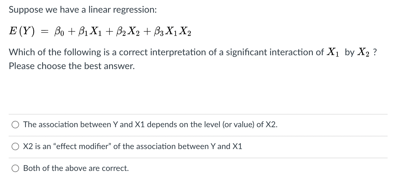 Solved Suppose we have a linear regression: E(Y) = Bo + B1X1 | Chegg.com