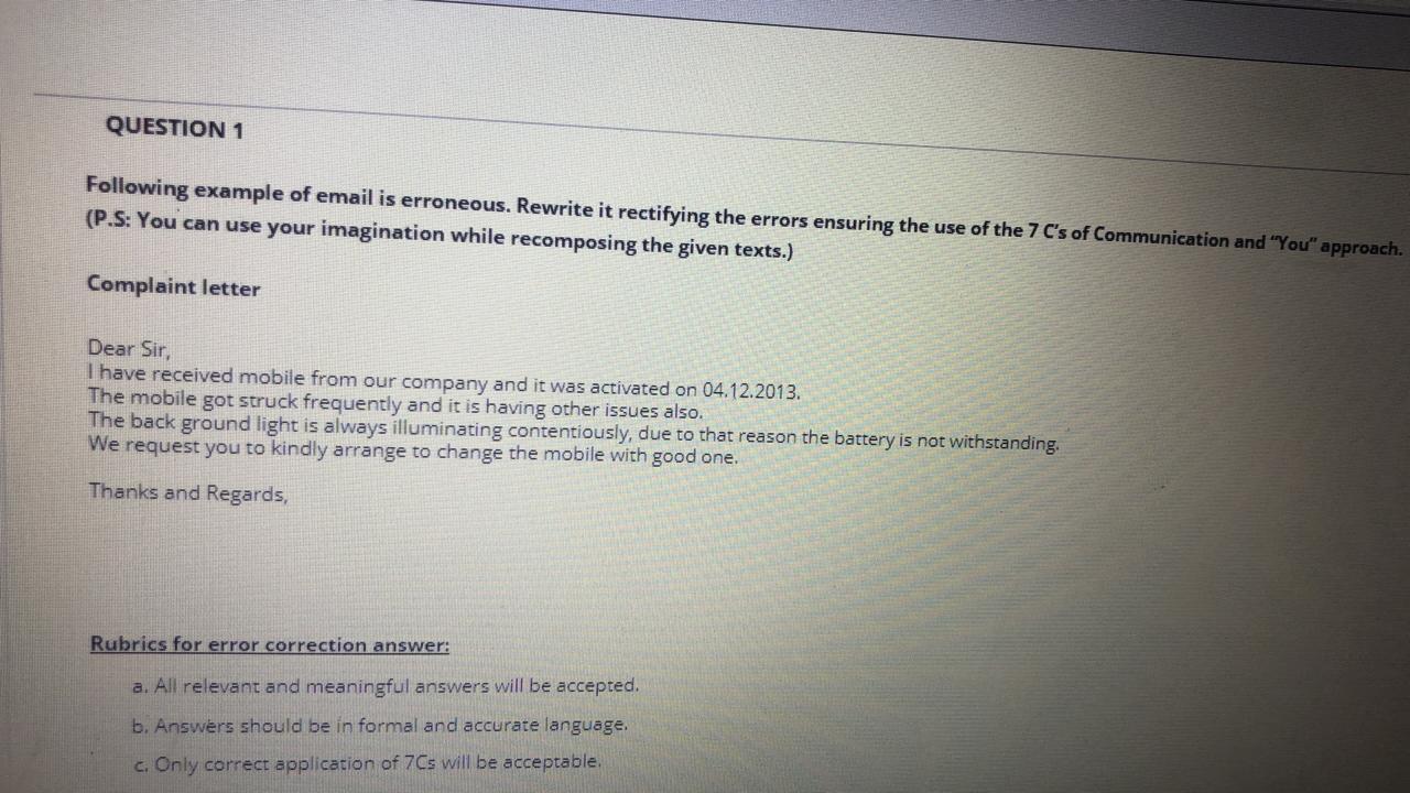 Solved QUESTION 1 Following example of email is erroneous. | Chegg.com