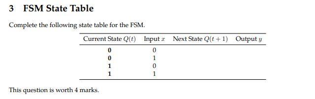 3 FSM State Table Complete the following state table | Chegg.com