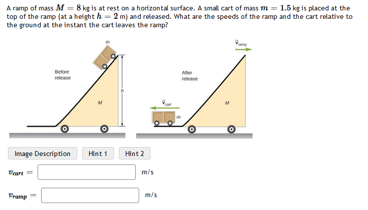 Solved A ramp of mass M=8 kg is at rest on a horizontal | Chegg.com