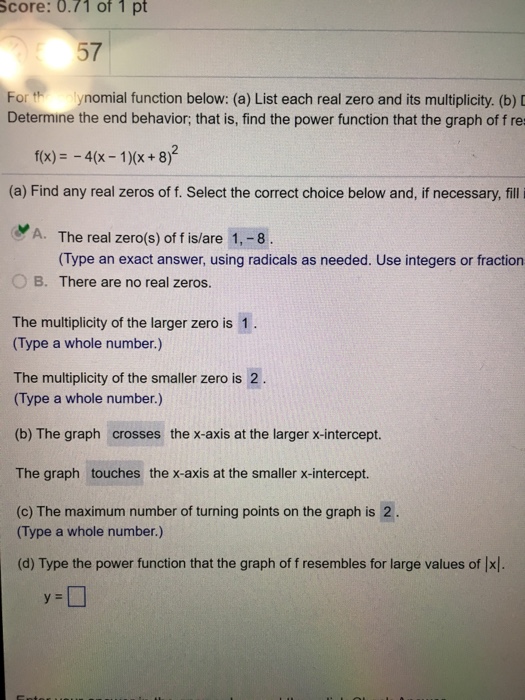 Solved part D. Type the power function that the graph of f | Chegg.com