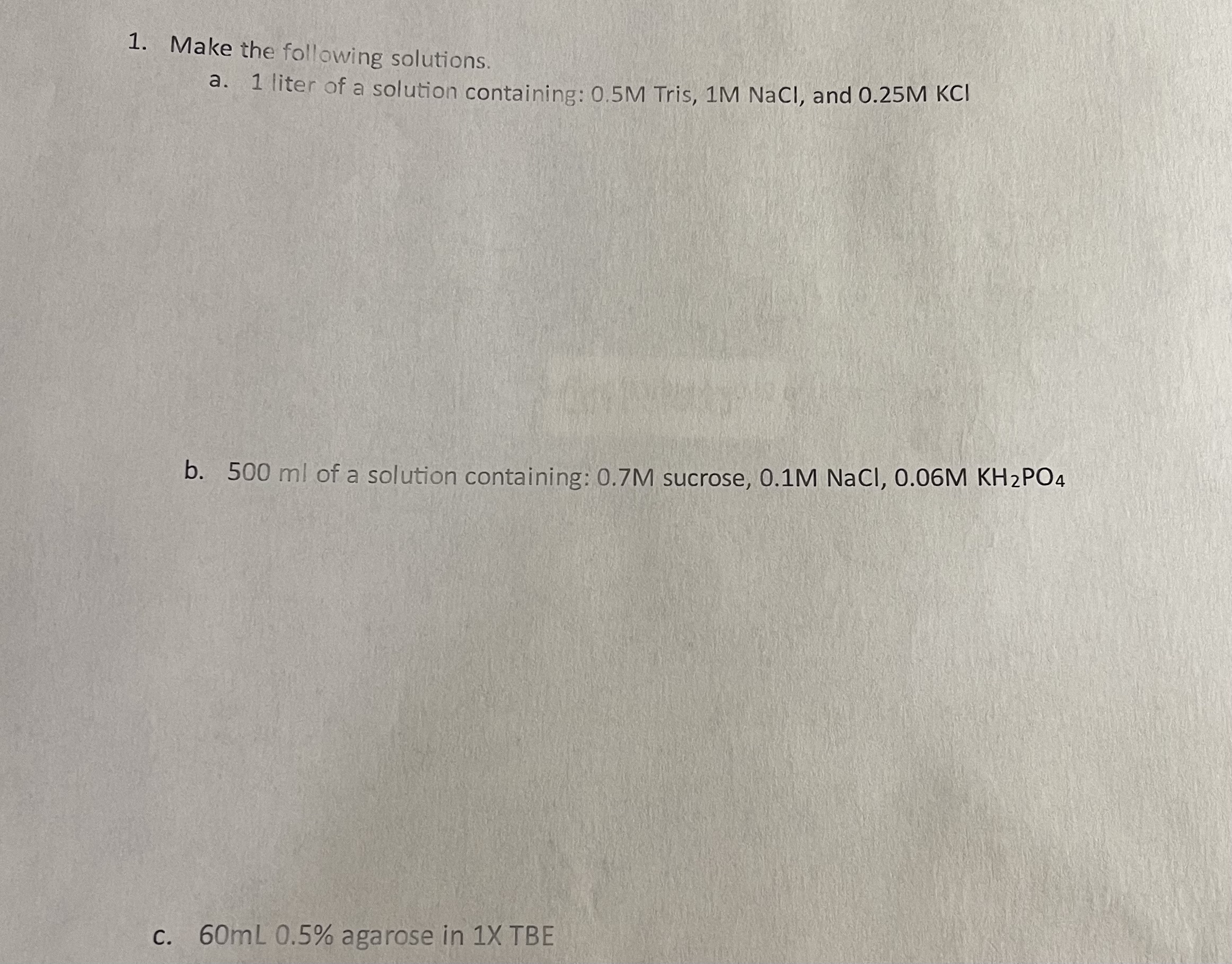 Solved Make the following solutions.a. 1 ﻿liter of a | Chegg.com