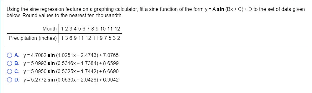 Solved Using the sine regression feature on a graphing | Chegg.com