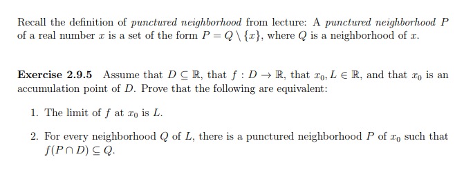 Solved Recall the definition of punctured neighborhood from | Chegg.com