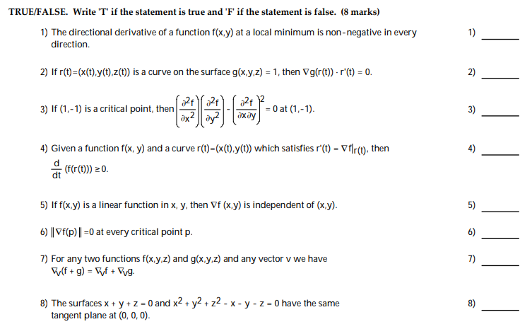 Solved TRUE/FALSE. Write 'T' if the statement is true and | Chegg.com
