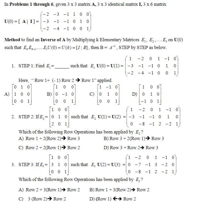 Solved In Problems 1 through 6, given 3 x 3 matrix A, 3 x 3 | Chegg.com