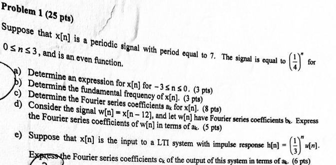 Solved Problem 1 ( 25 ﻿pts)Suppose that x[n] ﻿is a periodic | Chegg.com