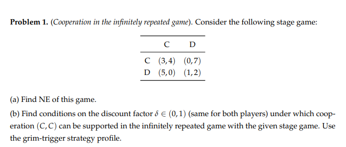 Problem 1. (Cooperation in the infinitely repeated | Chegg.com