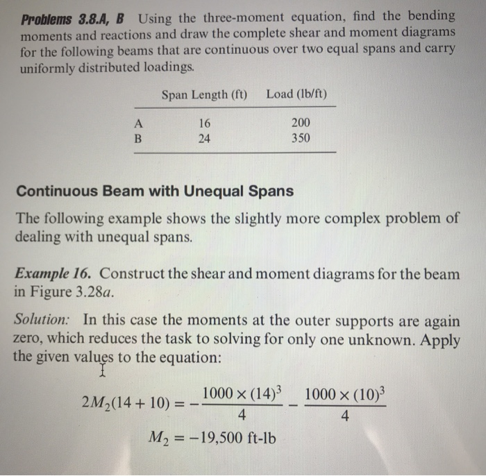 Solved Problems 3.8.A, B Using the three-moment equation, | Chegg.com