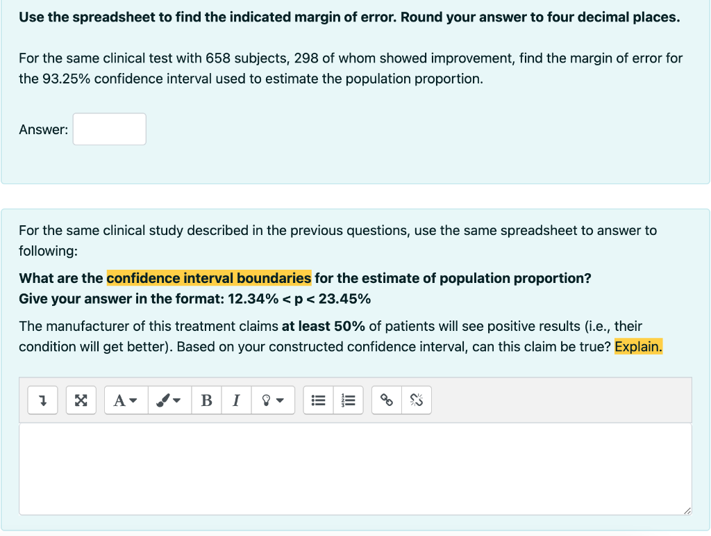 Solved Use the spreadsheet to find the indicated margin of | Chegg.com